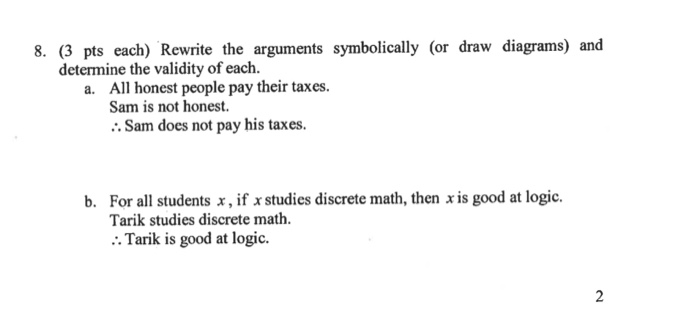 Solved 8. (3 pts each) Rewrite the arguments symbolically | Chegg.com