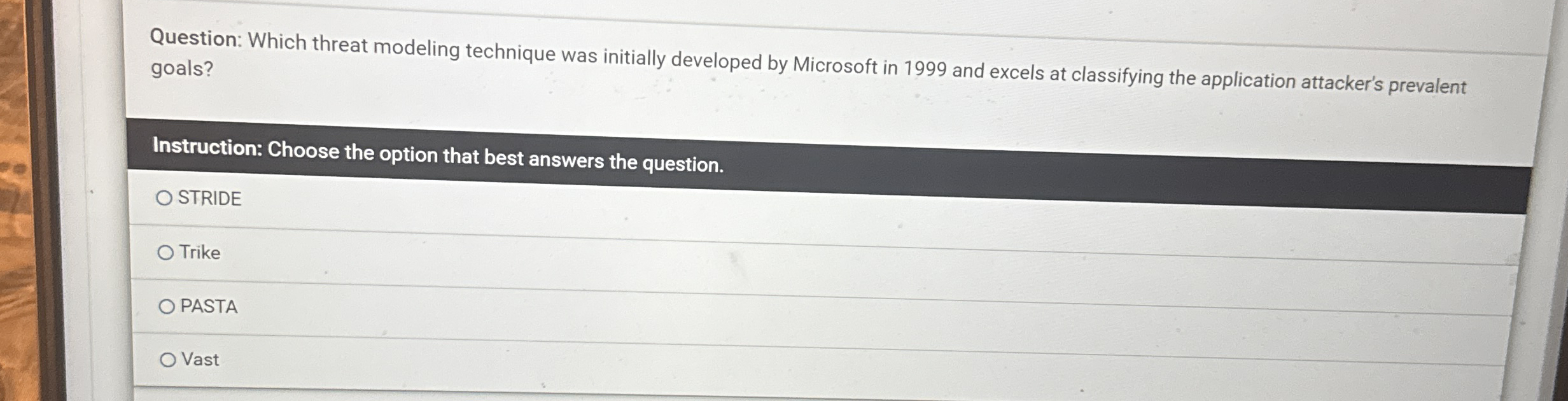 Solved Question: Which threat modeling technique was | Chegg.com