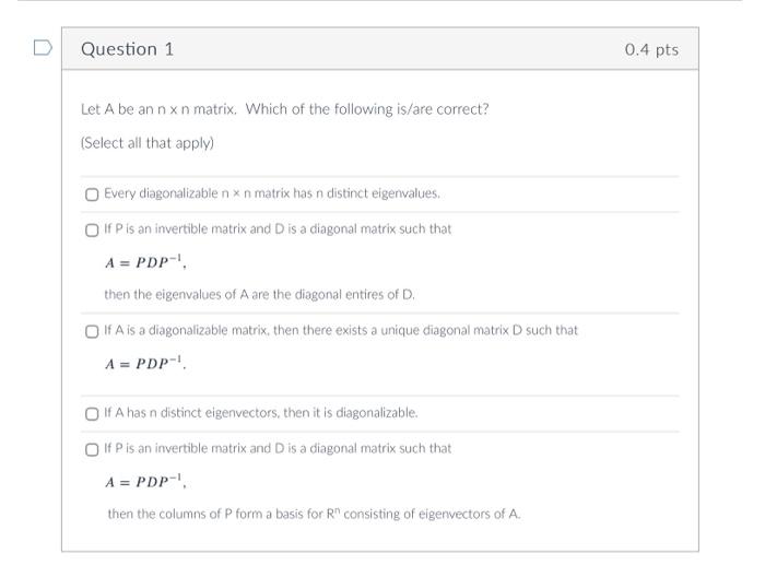Solved Let A be an n×n matrix. Which of the following is/are | Chegg.com