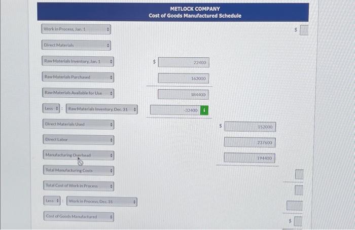 Solved The following information is available for Metlock | Chegg.com
