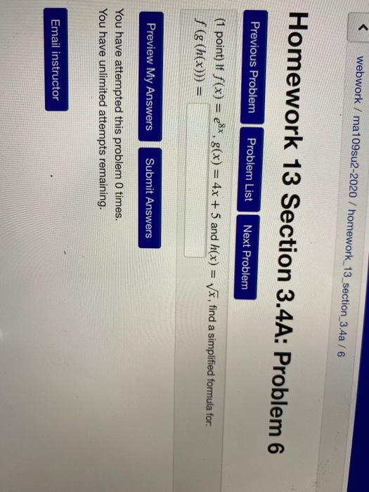 Solved webwork / ma109su2-2020 / homework_13_section_3.4a / | Chegg.com