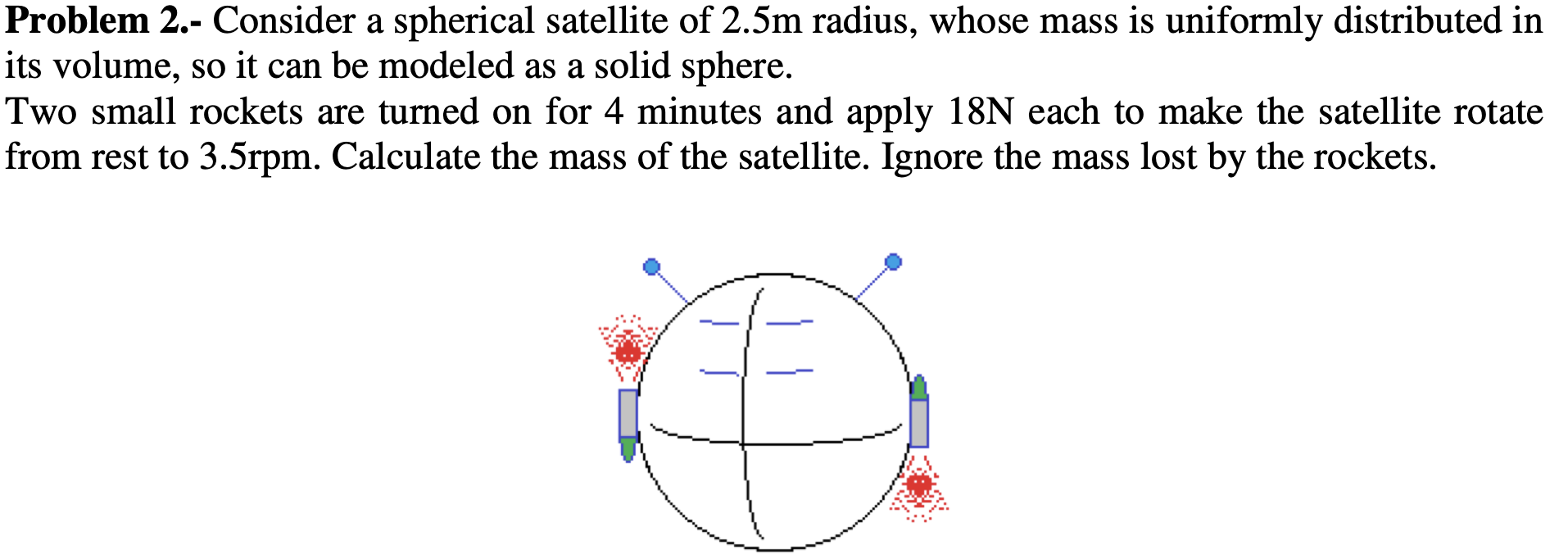 Solved Problem 2.- ﻿Consider a spherical satellite of 2.5m | Chegg.com