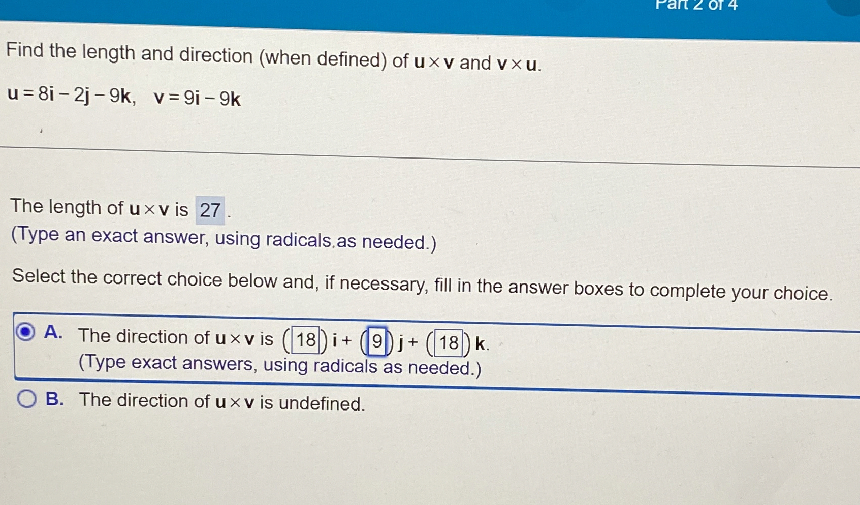 Solved Find the length and direction (when defined) ﻿of u×v | Chegg.com