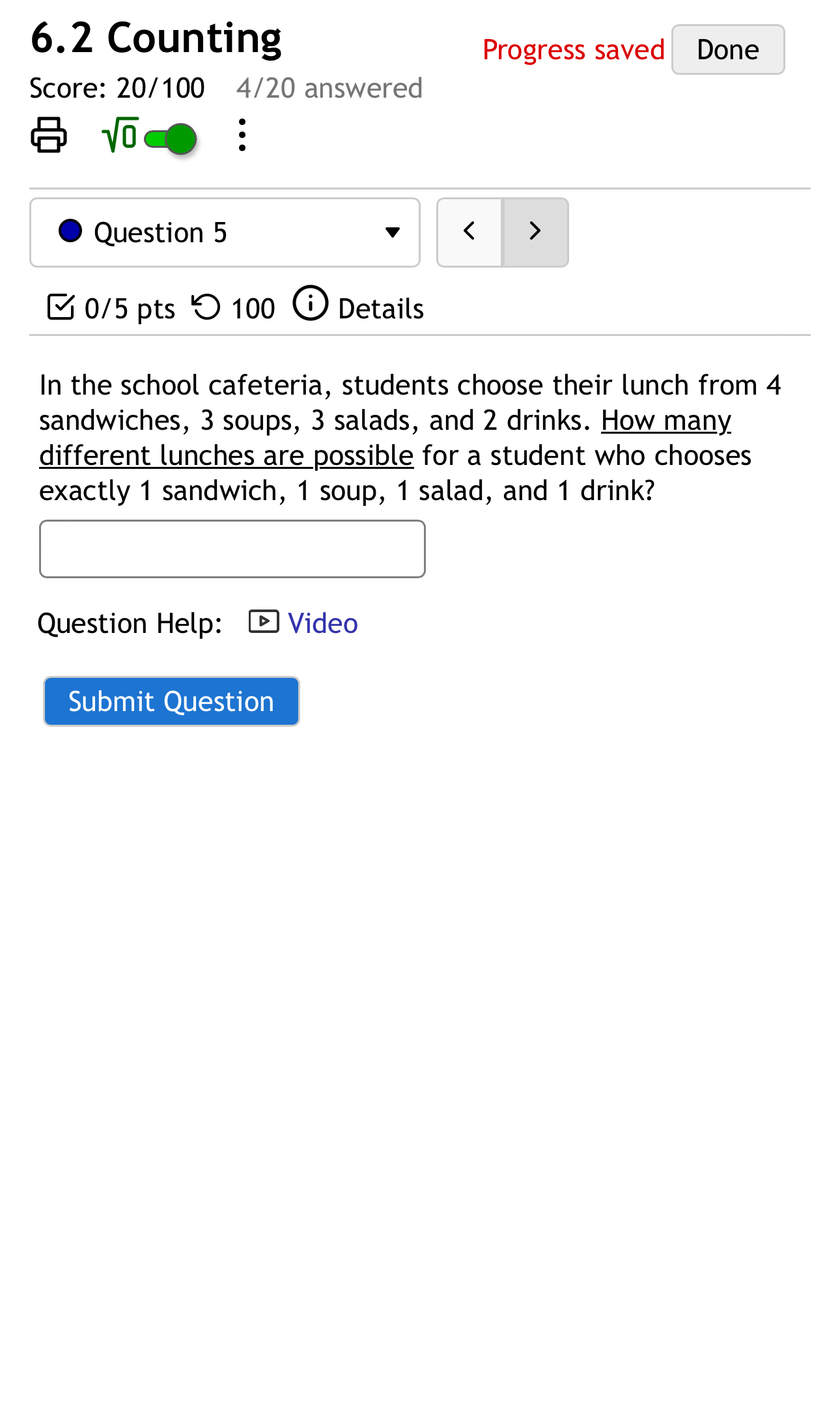 6.2 ﻿CountingProgress savedScore: 20/100 4/20 | Chegg.com