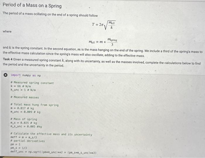 Solved Period of a Mass on a Spring The period of a mass | Chegg.com