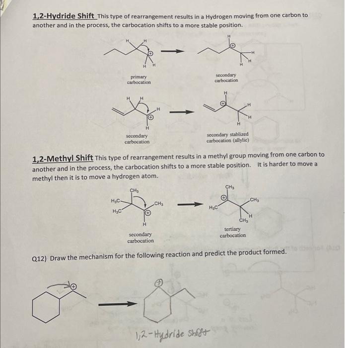 Solved 1,2-Hydride Shift This type of rearrangement results | Chegg.com