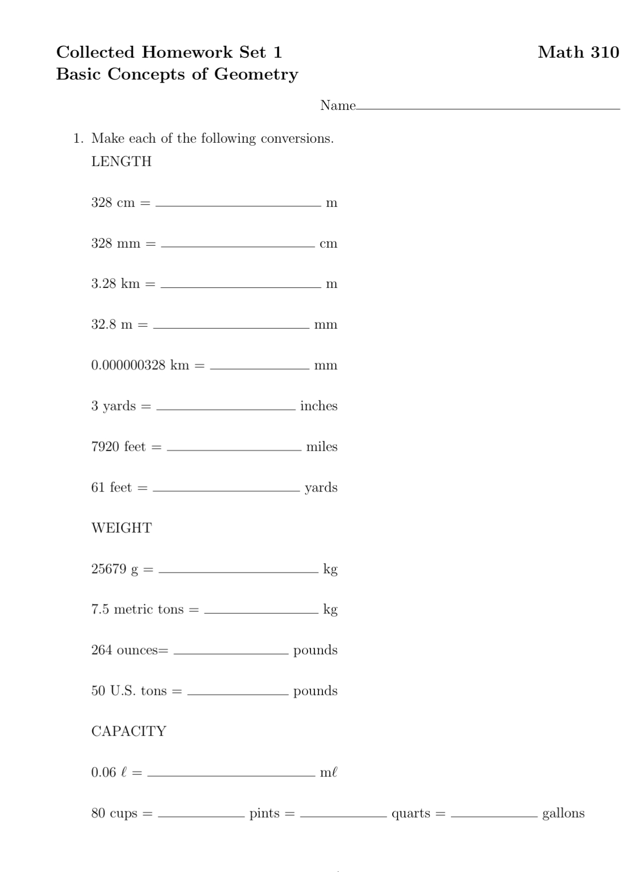 Solved Collected Homework Set 1math 310basic Concepts Of