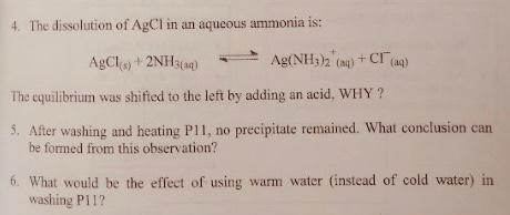 Solved 4. The dissolution of AgCl in an aqueous ammonia is: | Chegg.com