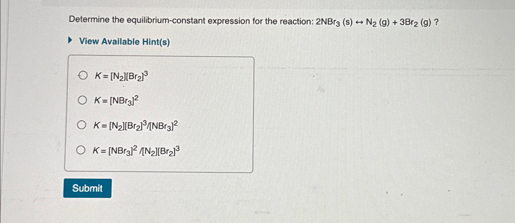 Solved Determine the equilibrium-constant expression for the | Chegg.com