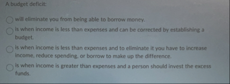 Solved A budget deficit:will eliminate you from being able | Chegg.com