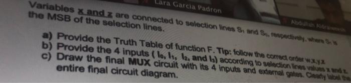 Solved Use a 4x1 Multiplexer to implement the following | Chegg.com
