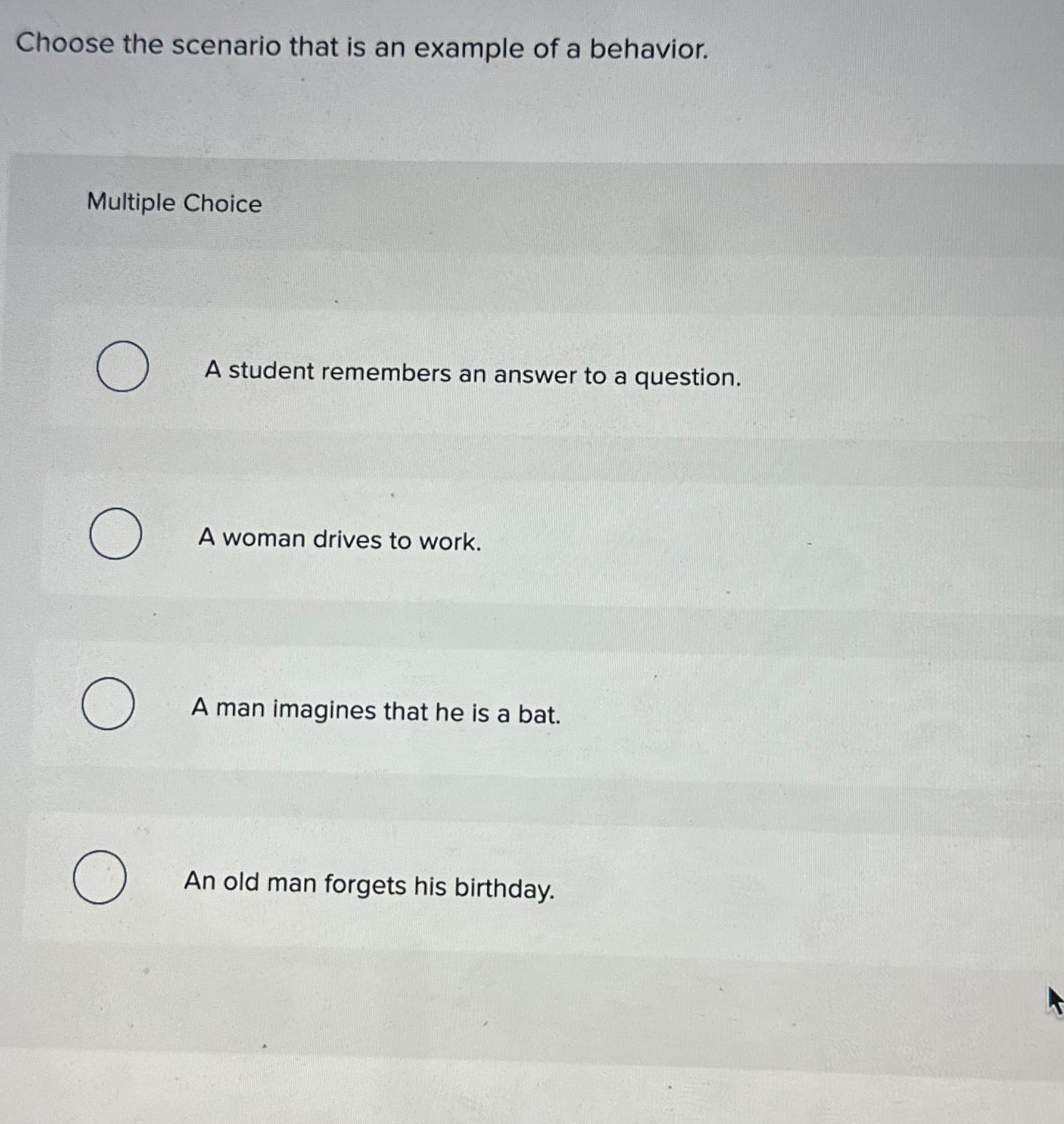 Solved Choose the scenario that is an example of a | Chegg.com