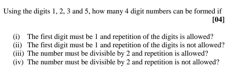 Solved Using the digits 1,2,3 and 5 , how many 4 digit | Chegg.com