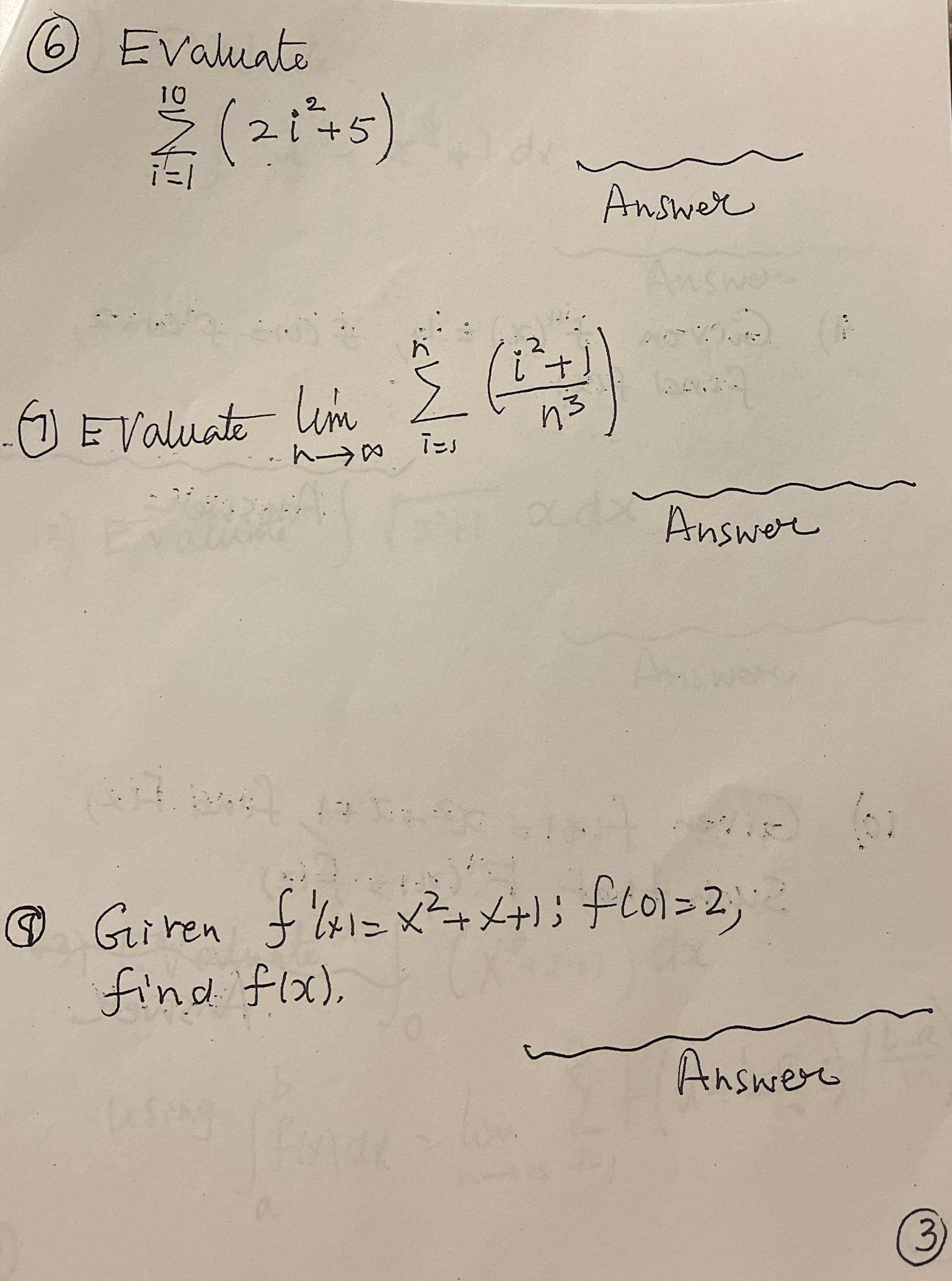 Solved (6) ﻿Evaluate∑i=110(2i2+5)Answer(7) ﻿EValuate | Chegg.com