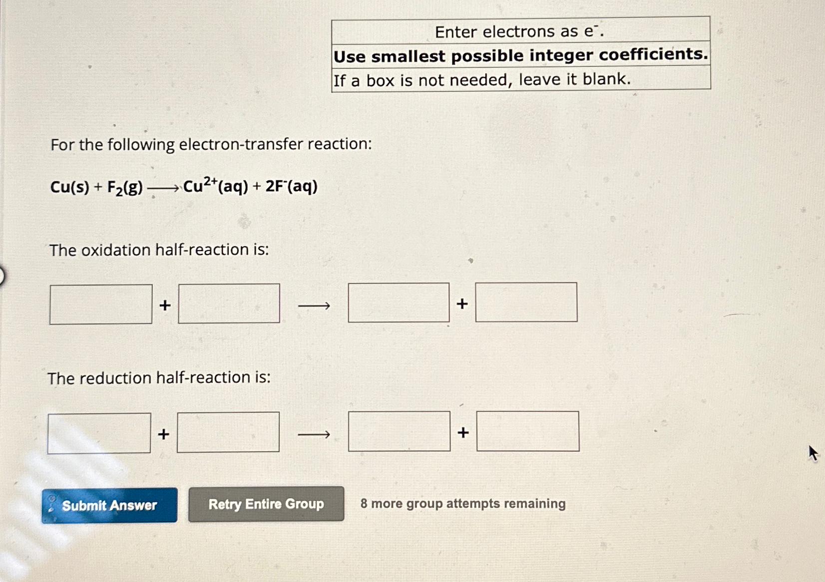 Solved Enter electrons as e-.Use smallest possible integer | Chegg.com