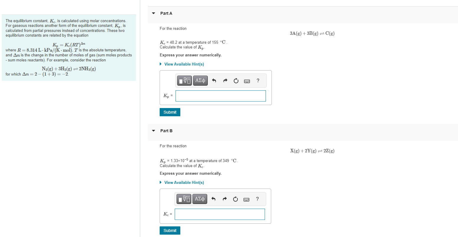 Solved The equilibrium constant, Kc , ﻿is calculated using | Chegg.com