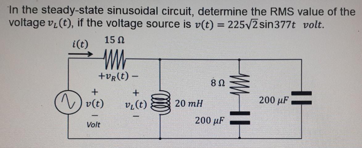 Solved In the steady-state sinusoidal circuit, determine the | Chegg.com