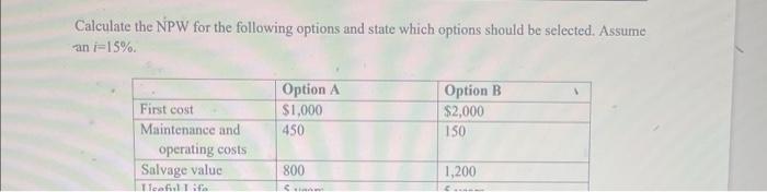Solved Calculate the NPW for the following options and state | Chegg.com