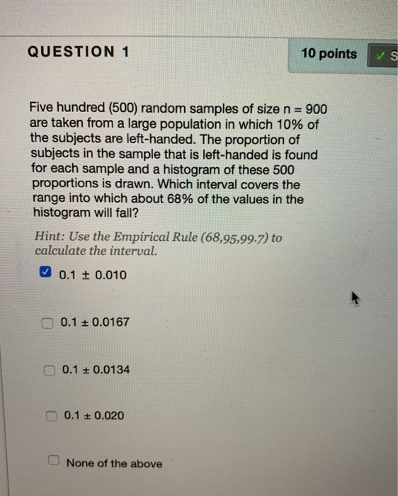 Solved QUESTION 1 10 points Five hundred (500) random | Chegg.com