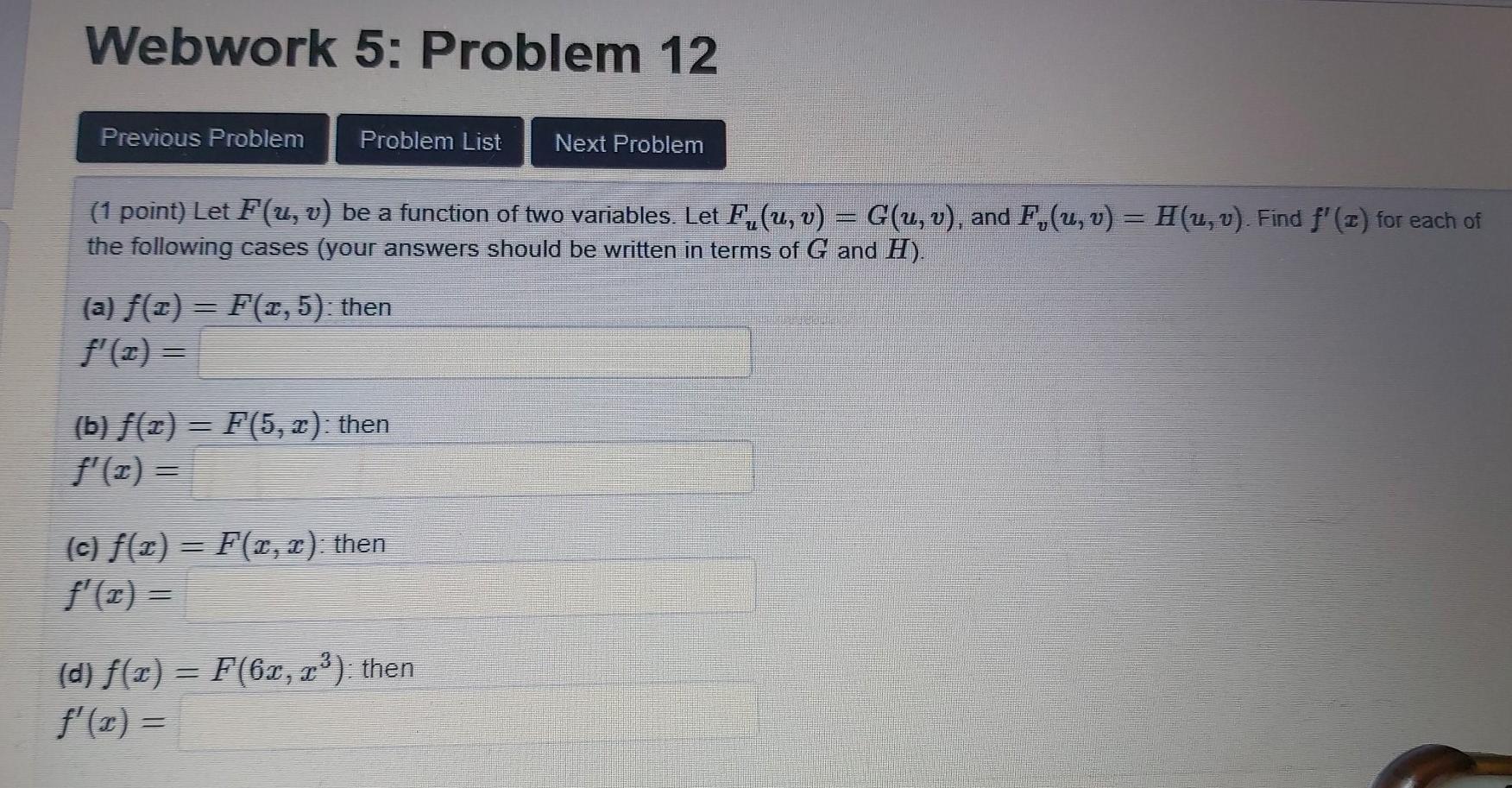 Solved Webwork 5: Problem 4 Previous Problem Problem List | Chegg.com Solved Webwork 5: Problem 4 Previous Problem Problem List | Chegg.com
