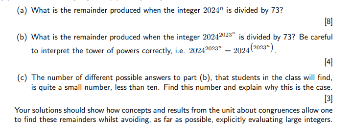 Solved (a) ﻿What is the remainder produced when the integer | Chegg.com