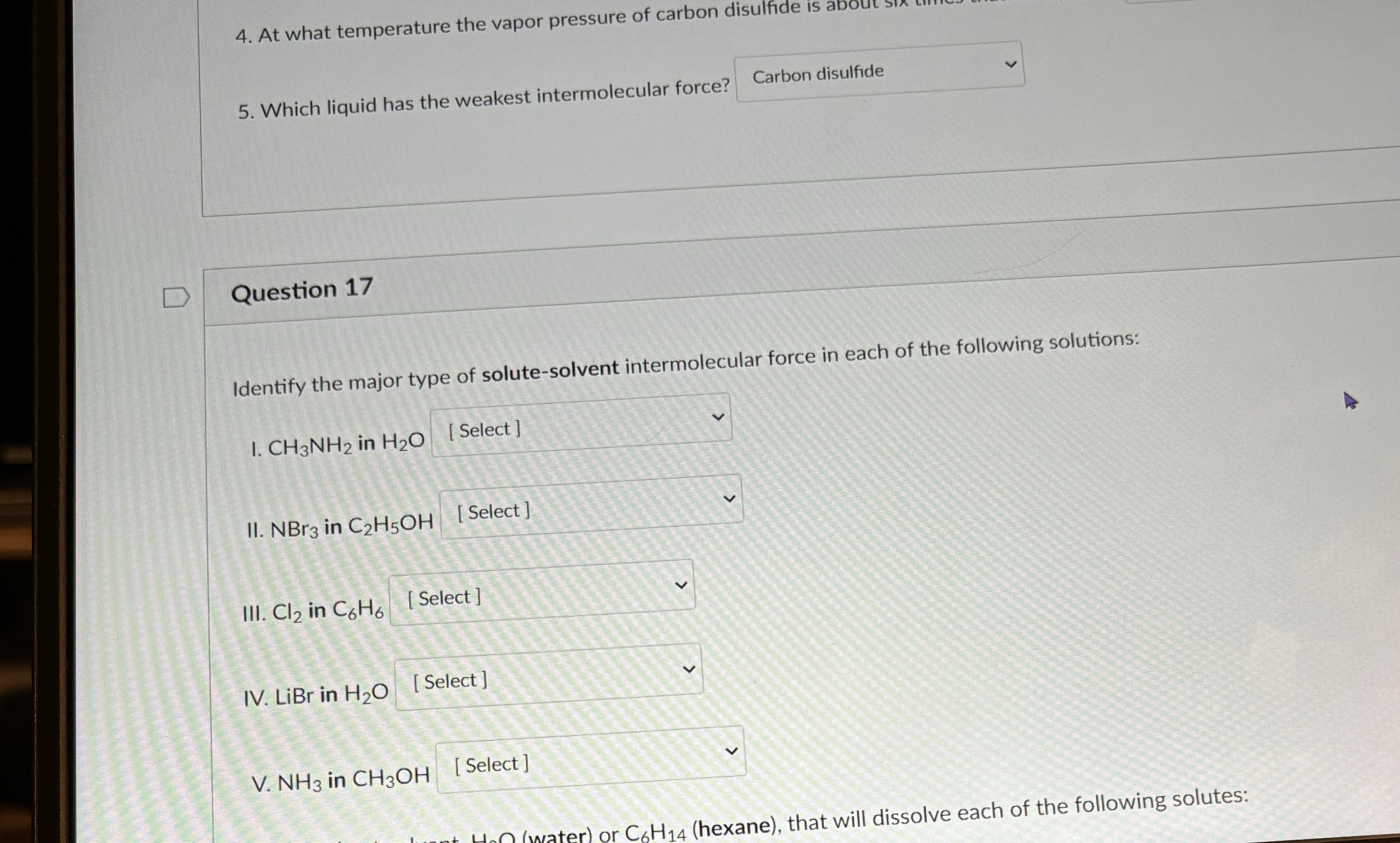 Solved Question 17Identify the major type of solute-solvent | Chegg.com