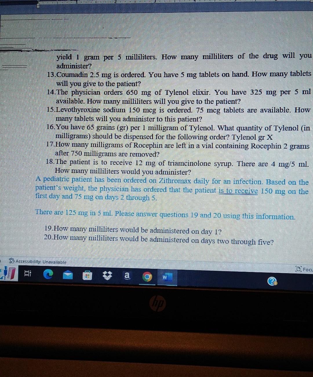 Solved Yield 1 Gram Per 5 Milliliters How Many Milliliters Chegg
