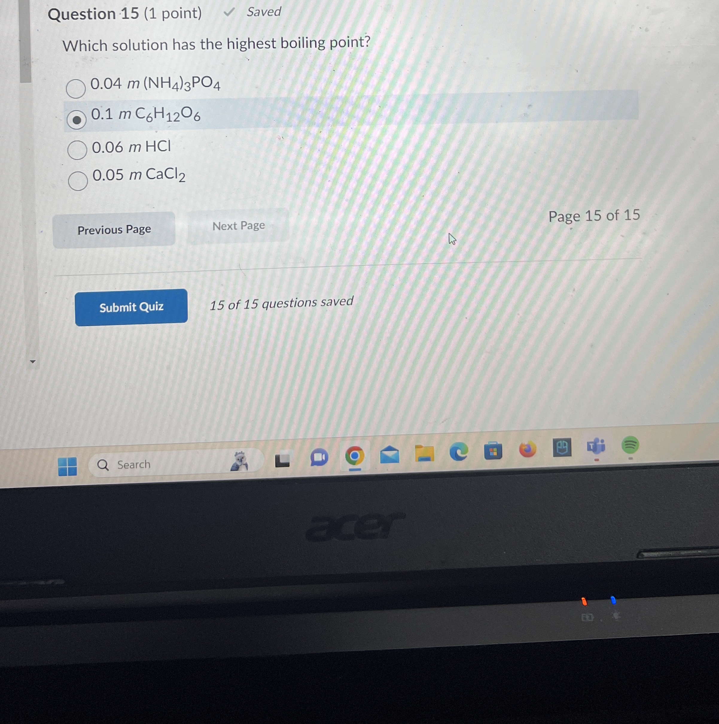 Solved Question 15 (1 ﻿point) ﻿SavedWhich solution has the | Chegg.com