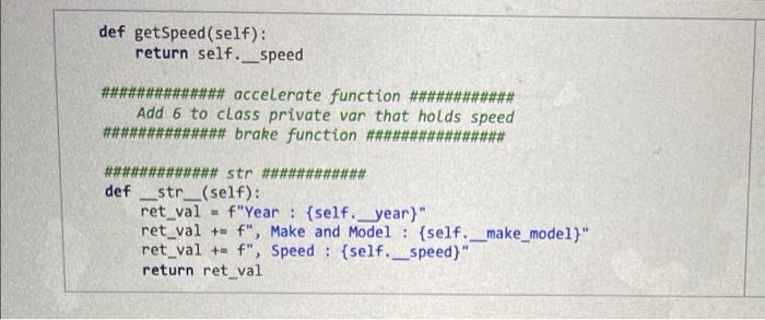 Solved 2. Car Class Write a class named Car that has the | Chegg.com