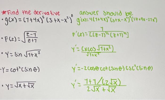 Solved Find the derivative, write down on paper and show | Chegg.com