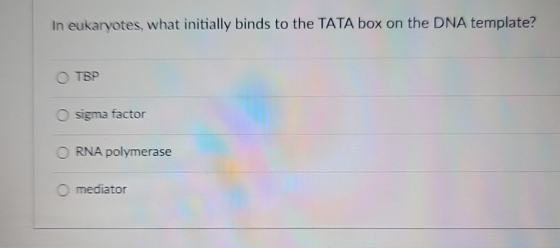 Solved In eukaryotes, what initially binds to the TATA box | Chegg.com