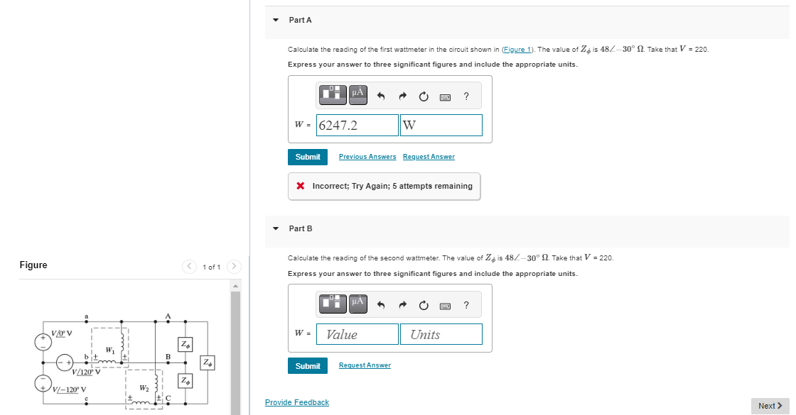 Solved Part ACalculate the reading of the first wattmeter in | Chegg.com