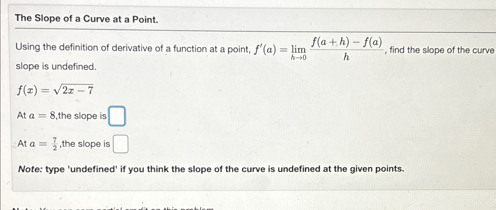 Solved The Slope of a Curve at a Point.Using the definition | Chegg.com