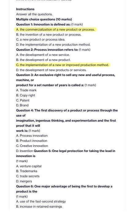 Solved Instructions Answer all the questions. Multiple | Chegg.com