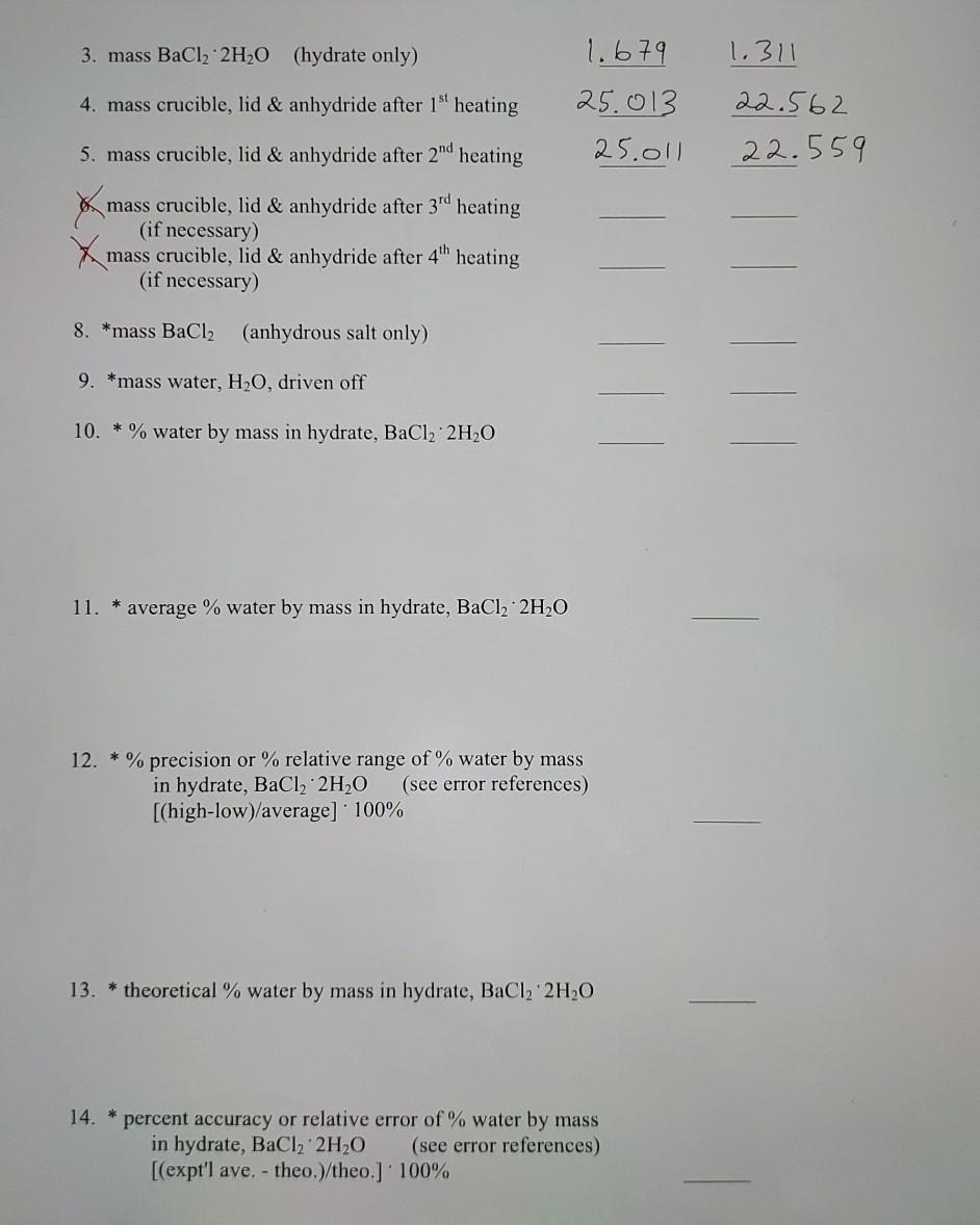 Solved Experiment 3 Composition and Formula of a Hydrate | Chegg.com