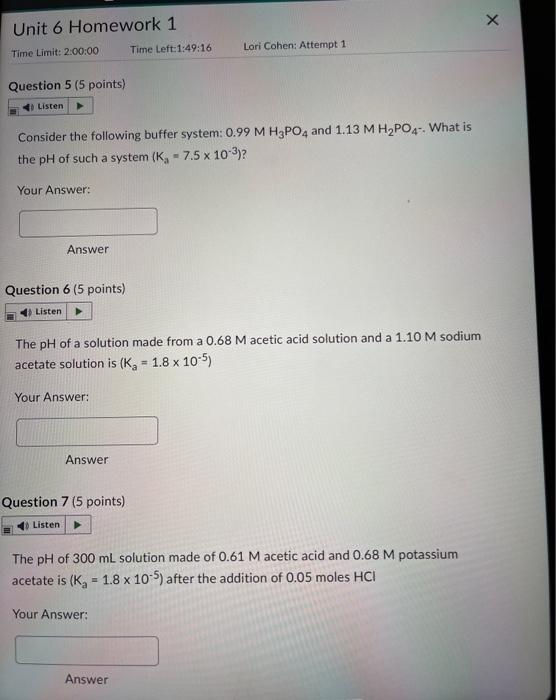 Solved Consider the following buffer system: 0.99MH3PO4 and | Chegg.com