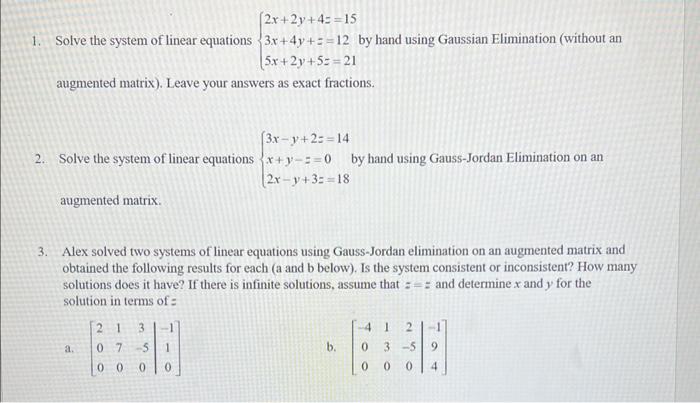 Solved 1. Solve the system of linear equations | Chegg.com