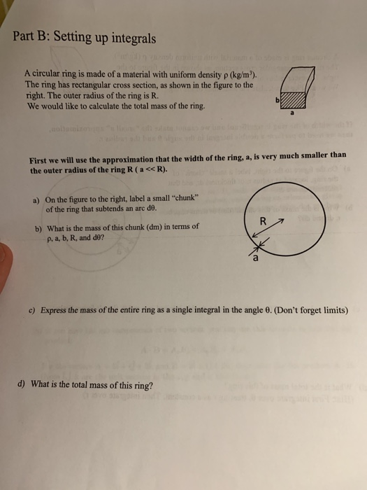 Solved Part B:Setting up integrals A circular ring is made | Chegg.com