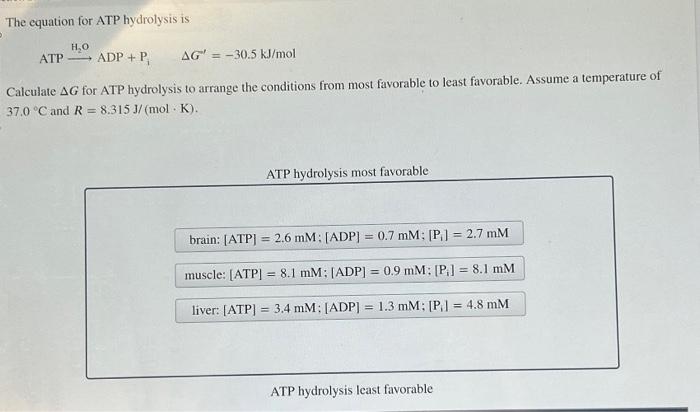 Solved The equation for ATP hydrolysis is | Chegg.com
