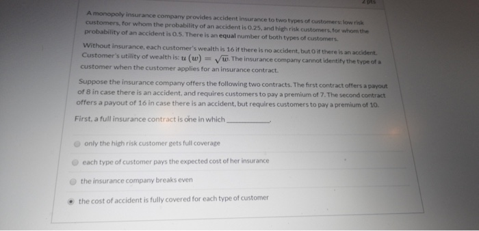 Solved A monopoly insurance company provides accident | Chegg.com