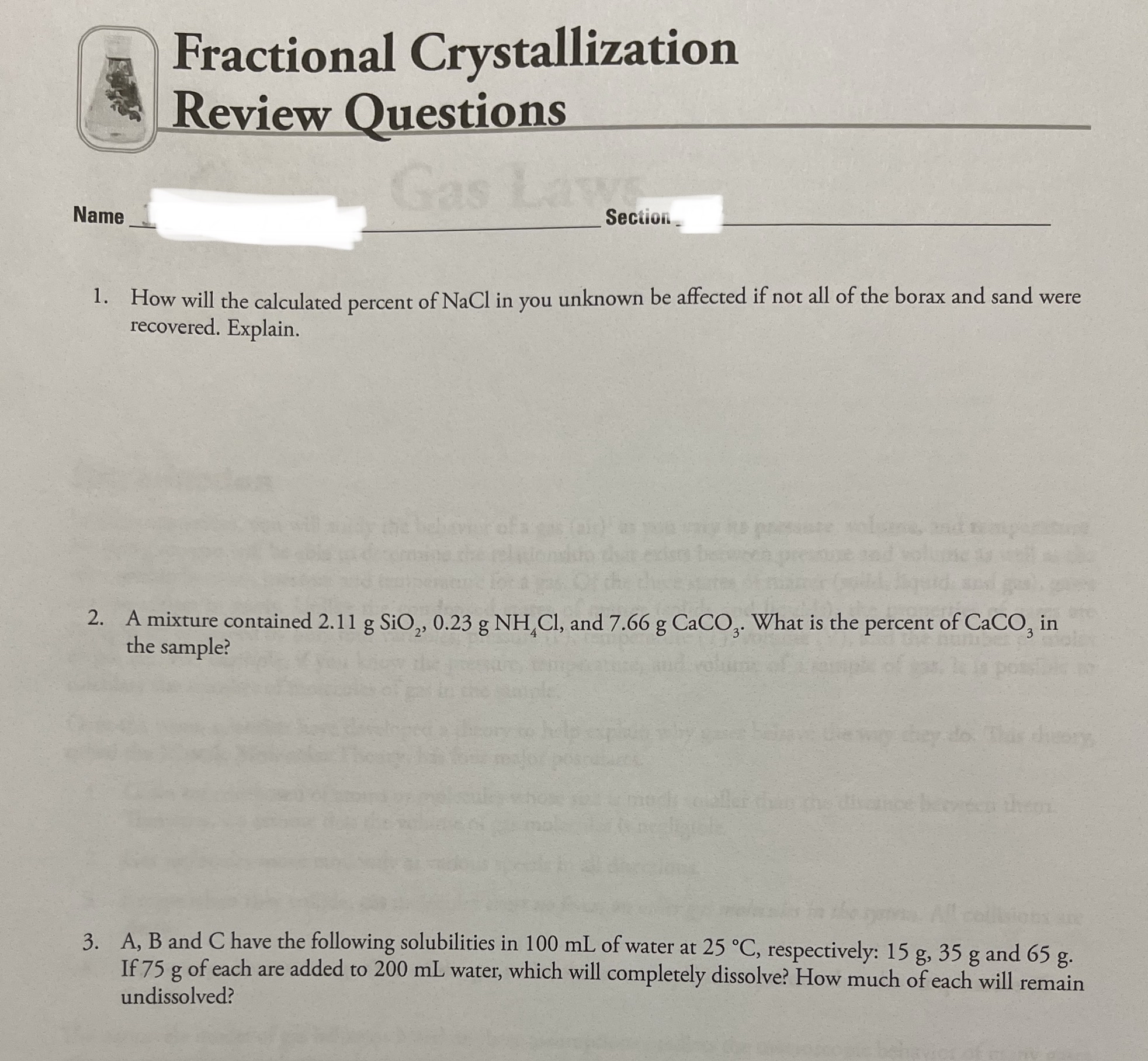 Solved Fractional Crystallization Review QuestionsName | Chegg.com