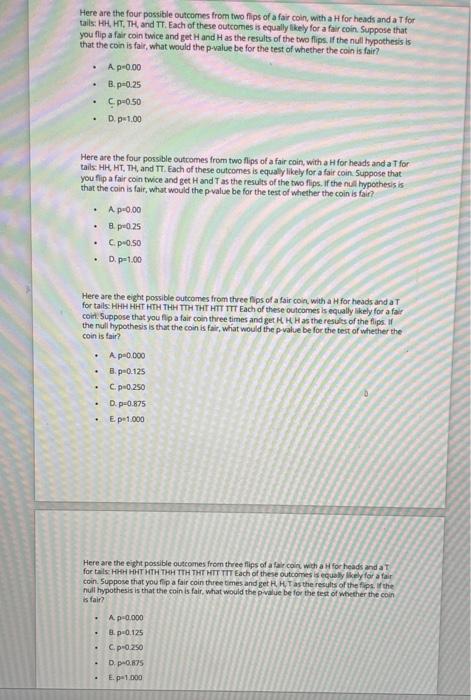 Solved Here are the four possitle outcornes from two fips of | Chegg.com
