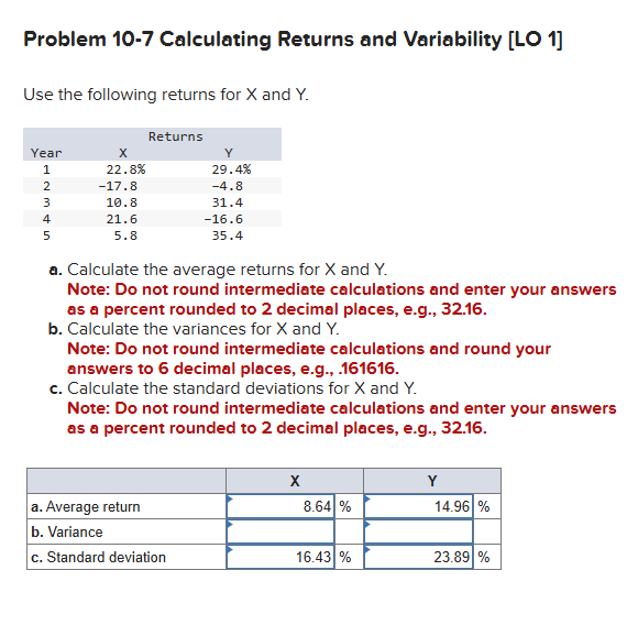Solved Problem 10-7 ﻿Calculating Returns and Variability [LO | Chegg.com