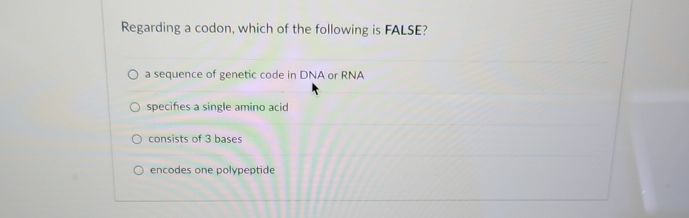 Solved Regarding a codon, which of the following is FALSE?a | Chegg.com