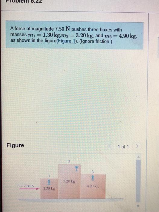 Solved A force of magnitude 7.50 N pushes three boxes with | Chegg.com
