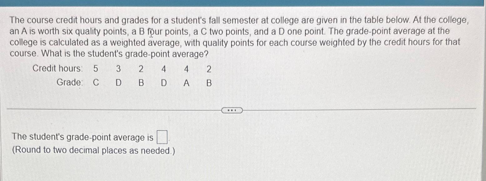 Solved The course credit hours and grades for a student's | Chegg.com