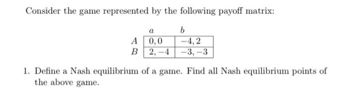 Solved Consider the game represented by the following payoff | Chegg.com