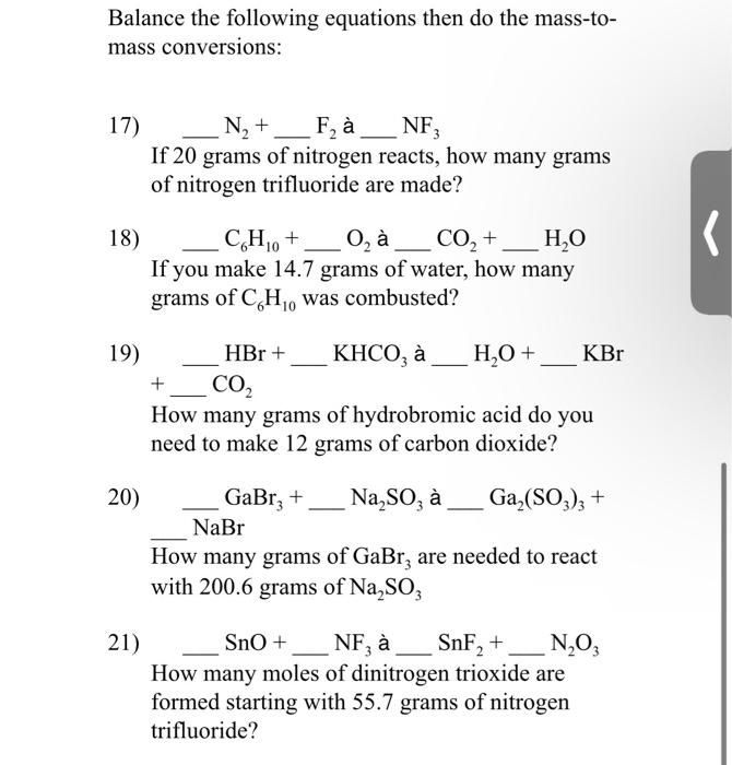 Solved Balance the following equations then do the | Chegg.com