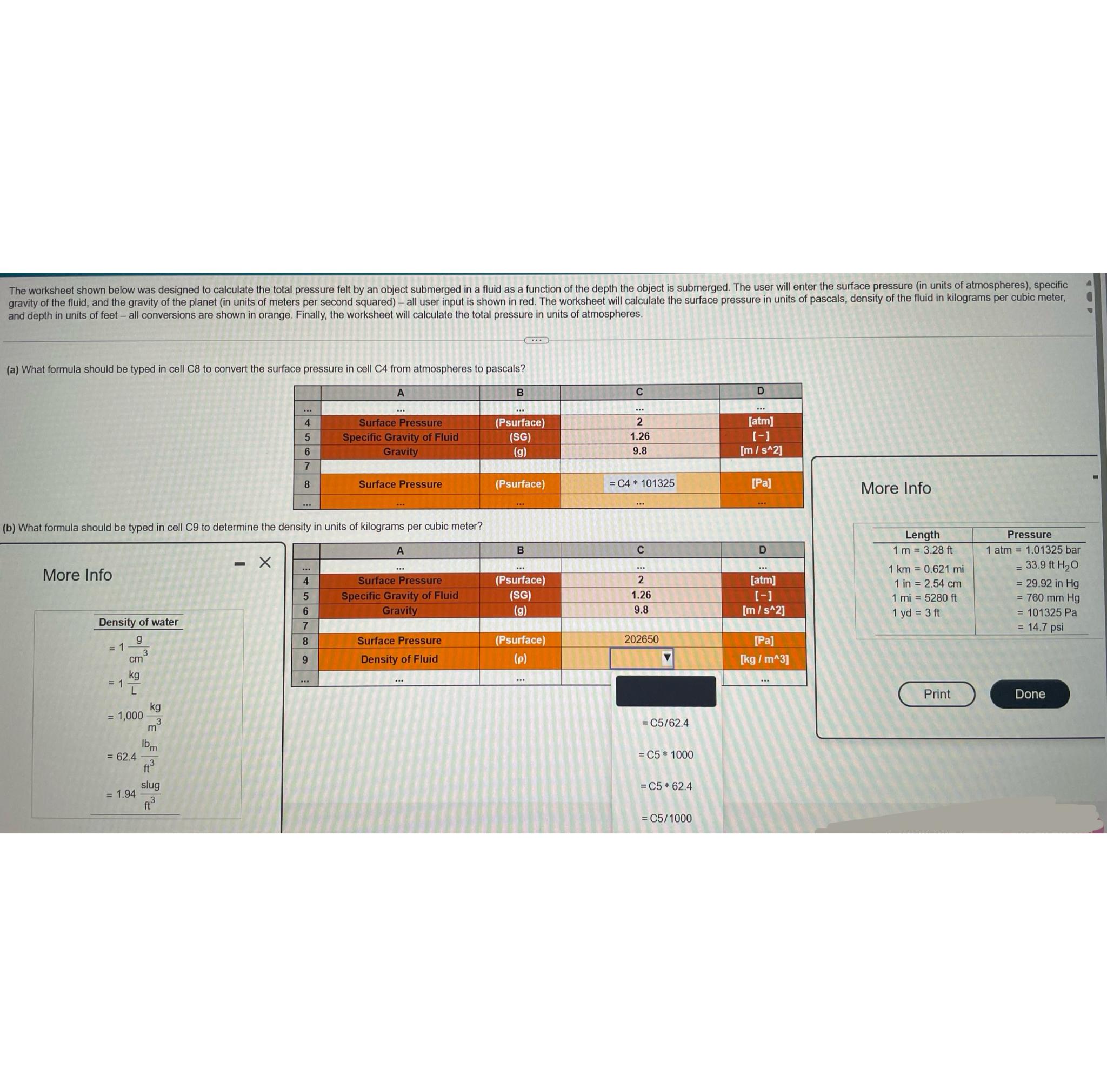 Solved and depth in units of feet - ﻿all conversions are | Chegg.com