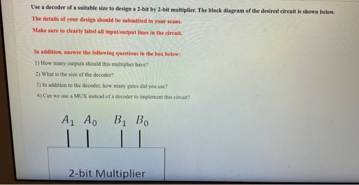 Solved Use a decoder of a suitable size to design a 2-bit by | Chegg.com